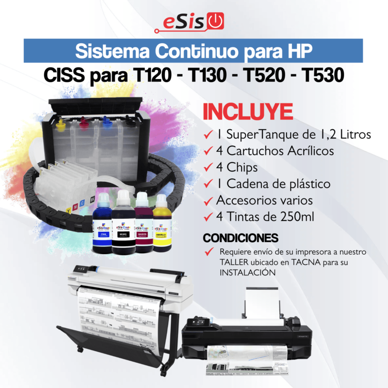 Sistema Continuo para Impresoras Plotter HP T120 – HP T130 – HP T520 ...